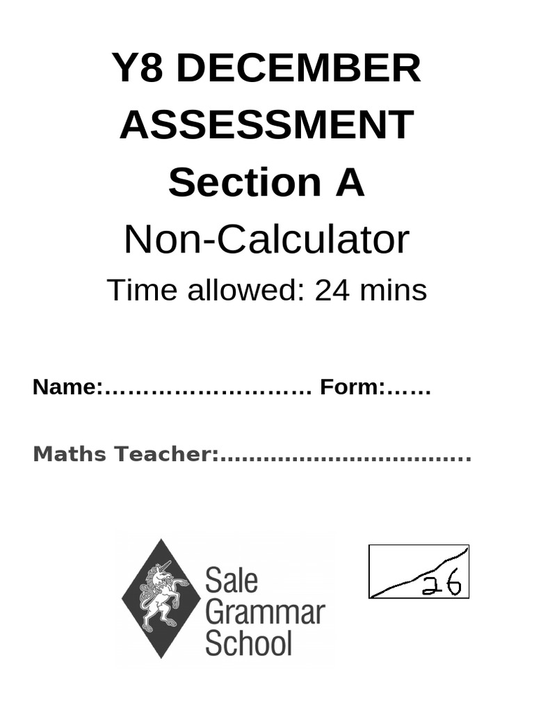 Y8 December Assessment Section A | PDF | Mathematics | Mathematical Objects