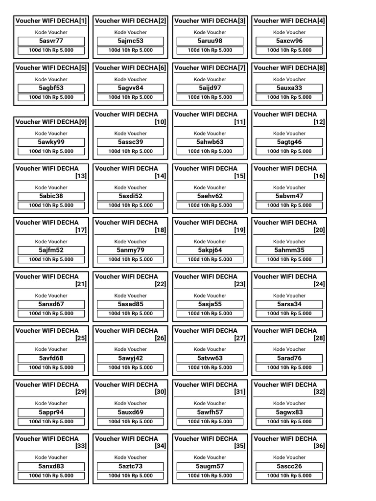 Voucher - WIFI DECHA-LIMA-RIBU-10h-1 | PDF | Computers