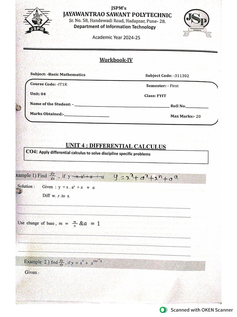 Differential Calculus Workbook | PDF