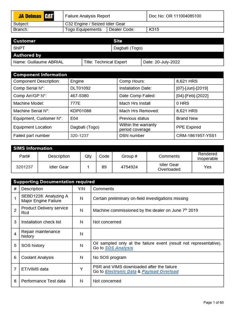 C32 Engine Idler Gear Failure Analysis | PDF | Wear | Gear