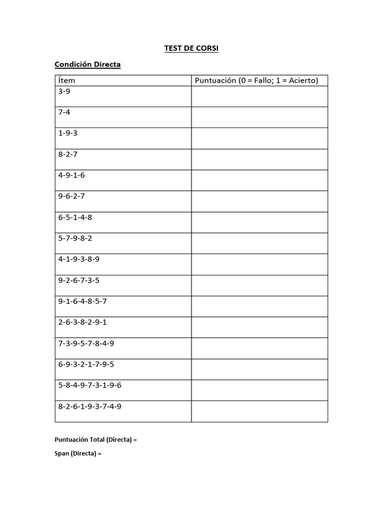 Plantilla Test de Corsi | PDF | Métodos y materiales de enseñanza ...
