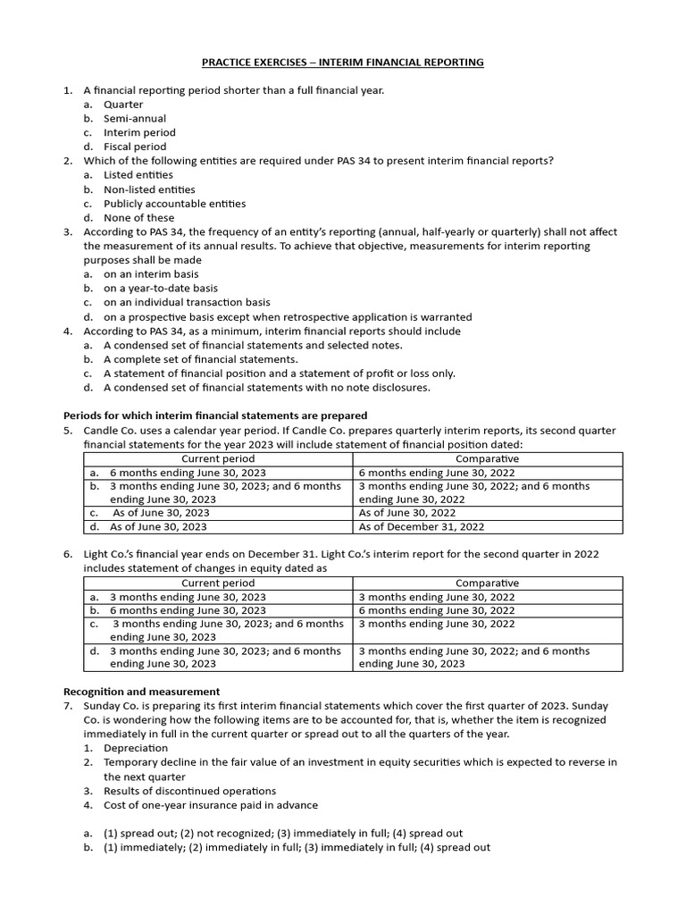 INTERIM Fin - Rep. - PRACTICE EXERCISES | PDF | Expense | Depreciation