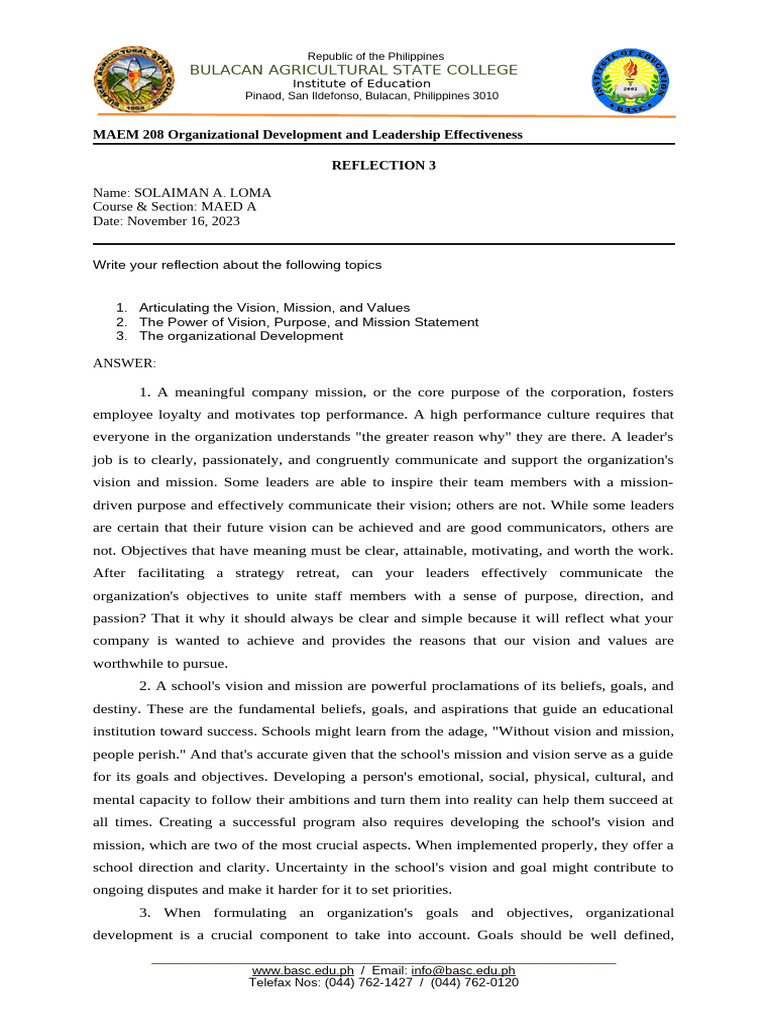 Reflection 3-Organizational Development and Leadership Effectiveness ...