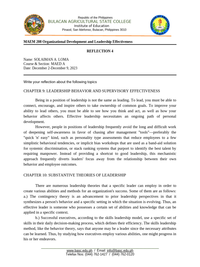 Reflection 4-Organizational Development and Leadership Effectiveness ...