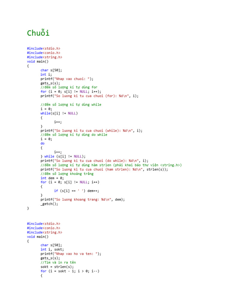 Code Bai Tap Chuong 5 - Chuoi | PDF
