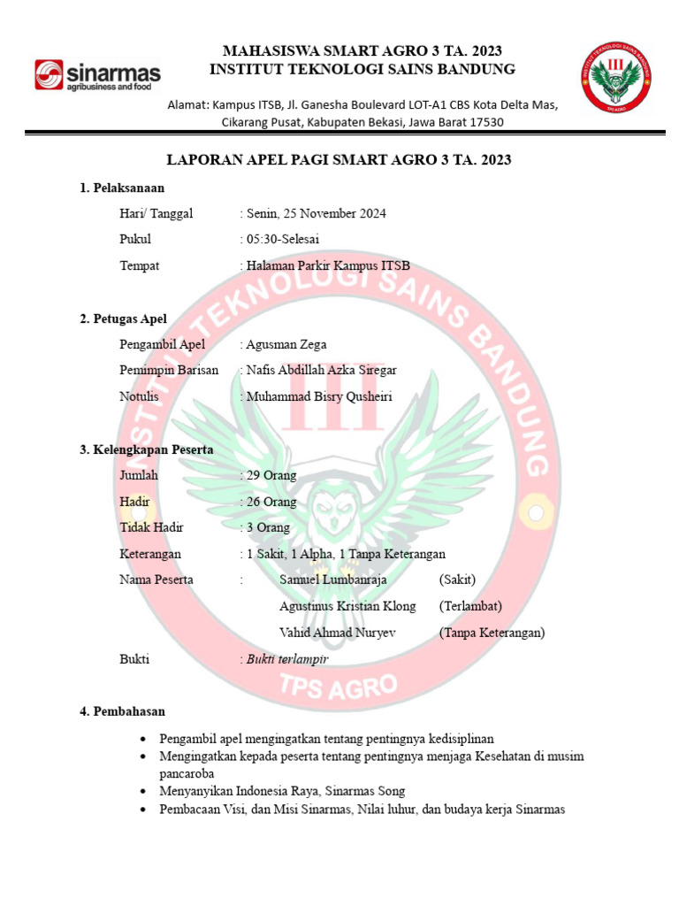 LAP Apel Pagi. Senin, 25 November 2024 | PDF