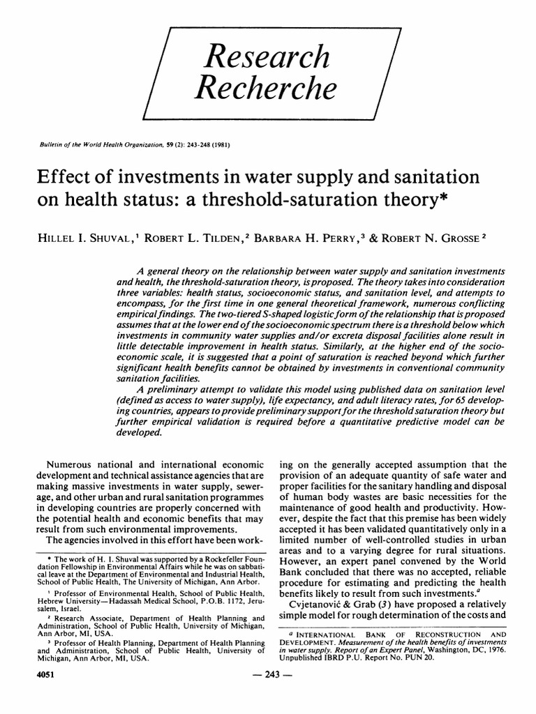 1981 - Shuval Et Al - Effect of Investments in Water Supply and ...