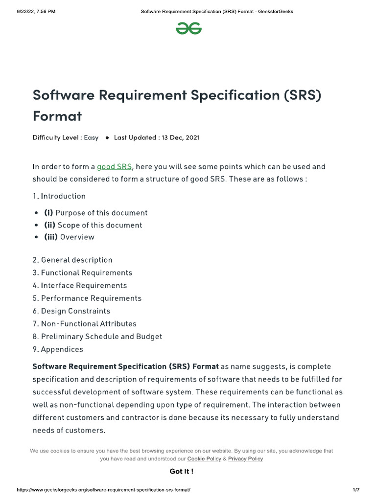 Software Requirement Specification (SRS) Format | PDF