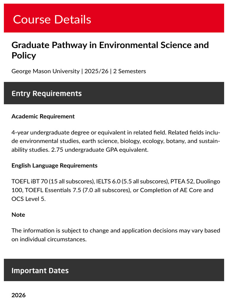 George Mason University-Graduate Pathway in Environmental Science and ...