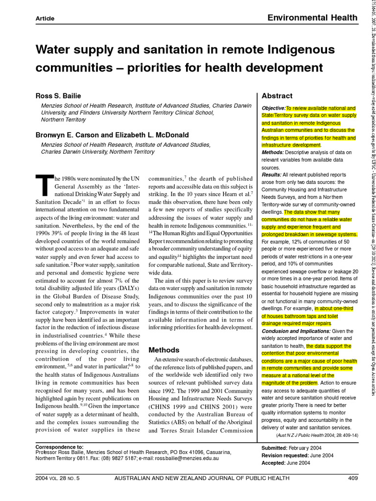2004 - Bailie Et Al - Water Supply and Sanitation in Remote Indigenous Communities - Priorities ...