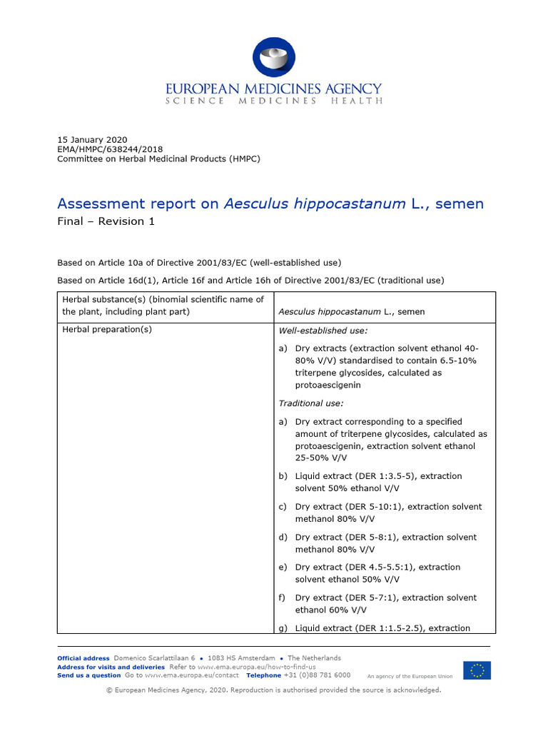Aesculus hippocastanum Use Assessment | PDF | Varicose Veins | Edema