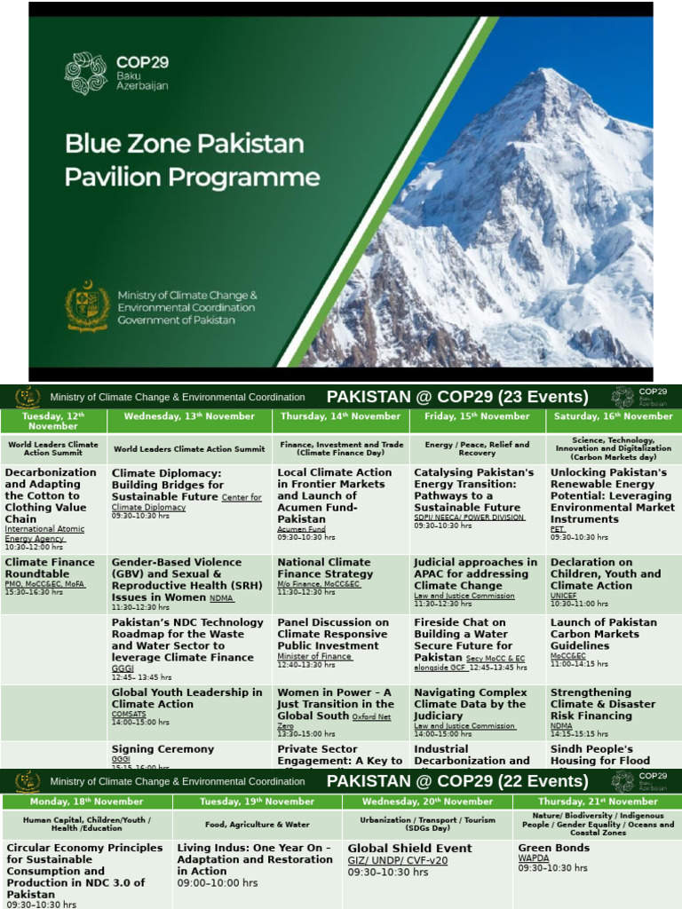 Pakistan COP29 Climate Events Schedule | PDF | Climate Change ...