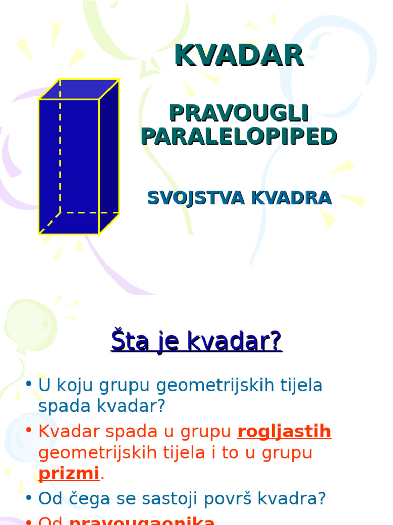 Kvadar Osobine Kvadra Prezentacija | PDF