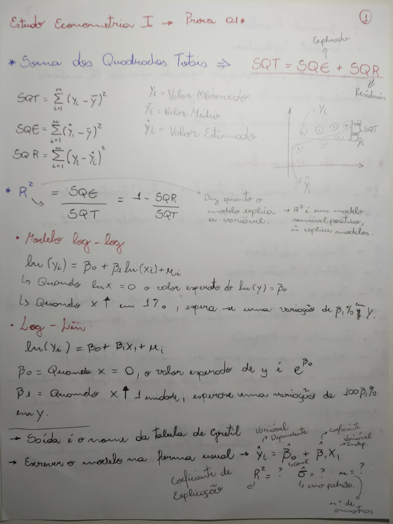 Minuta de Resumo - Prova 1 de Econometria I 2023 | PDF
