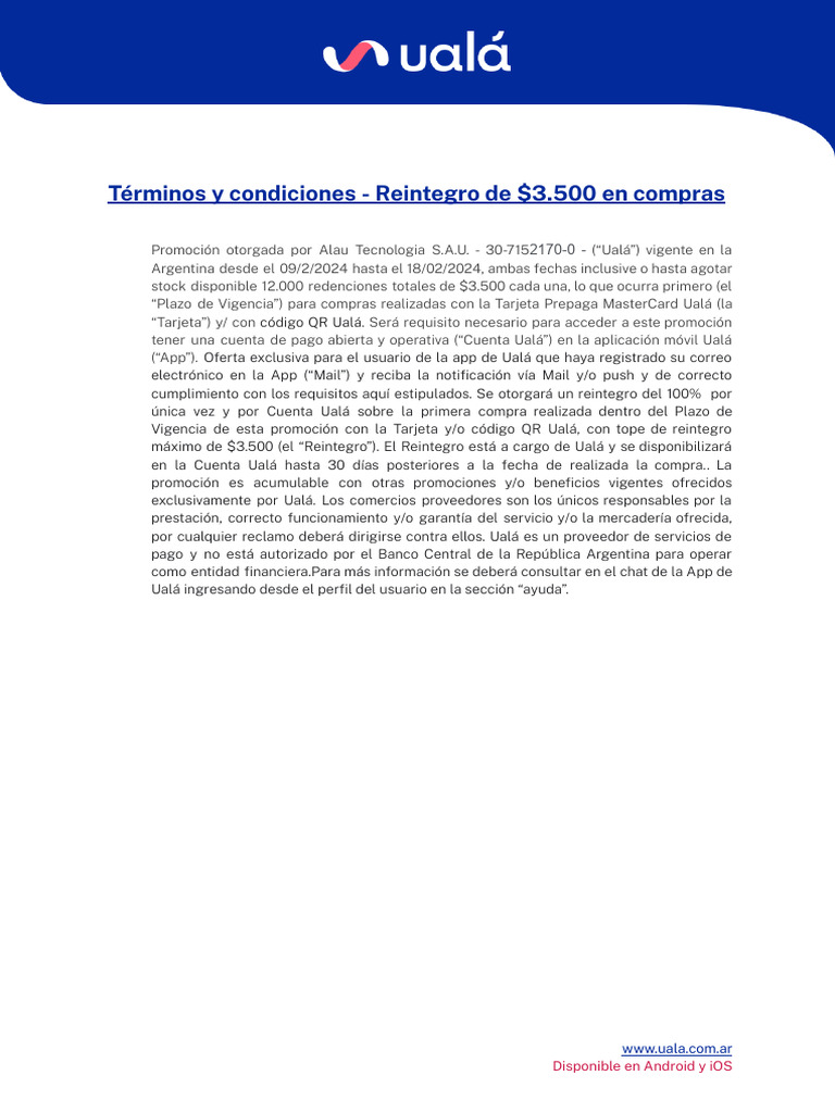 T Rminos y Condiciones - Cashback de 3.500 en Compras Inactivos - Febrero | PDF