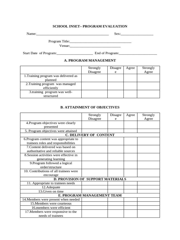 School Inset Program Evaluation | PDF