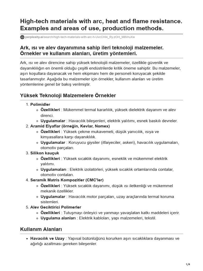 Perplexity - Ai-High-Tech Materials With Arc Heat and Flame Resistance Examples and Areas of Use ...