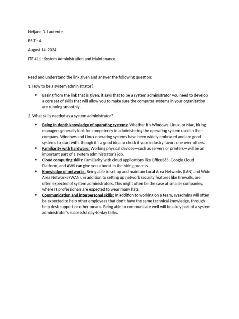 System Administrator Skills Overview | PDF