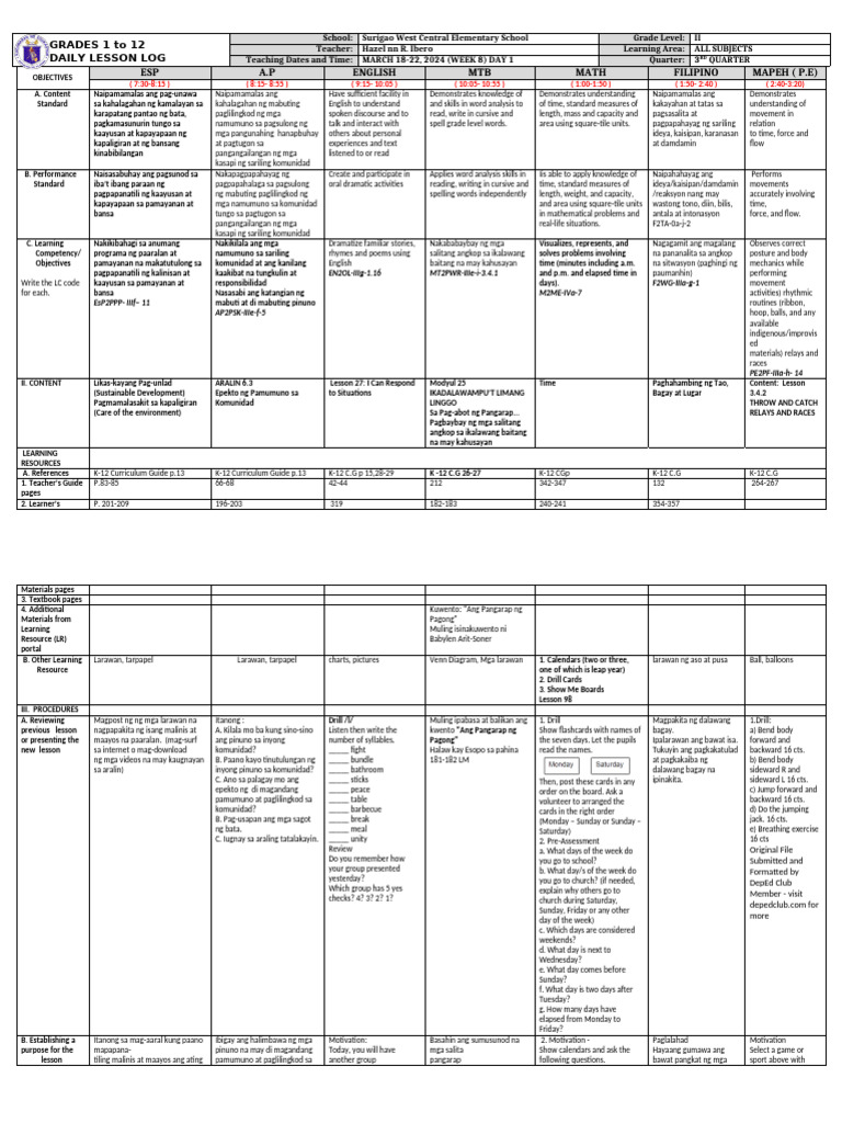 DLL - All Subjects 2 - Q3 - W8 - D1 | PDF