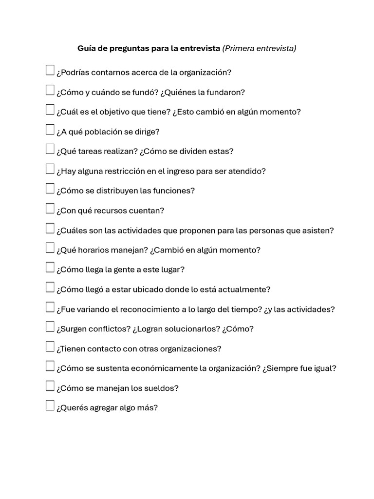 Preguntas Clave para Entrevista Institucional | PDF