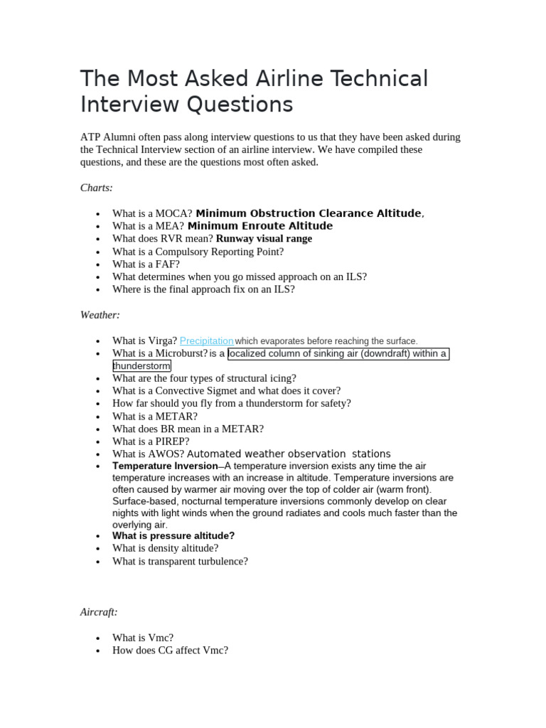 The Most Asked Airline Technical Interview Questions | PDF | Instrument Flight Rules | Air ...
