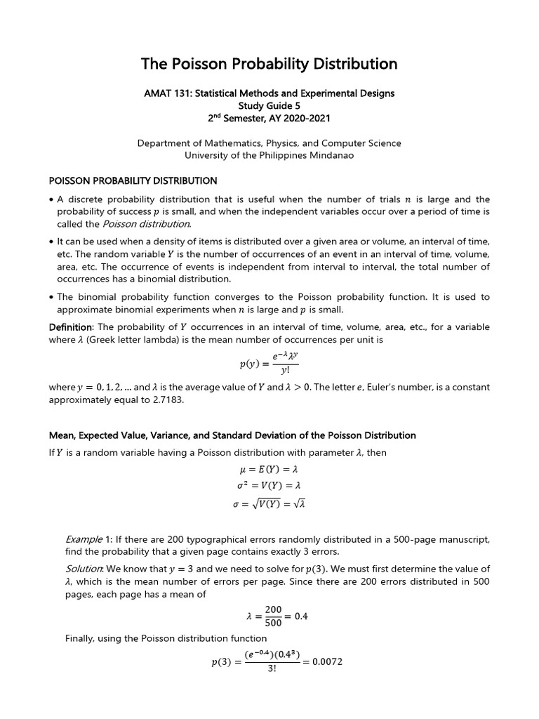 AMAT 131 SG 5 Poisson Probability Distribution | PDF | Probability ...