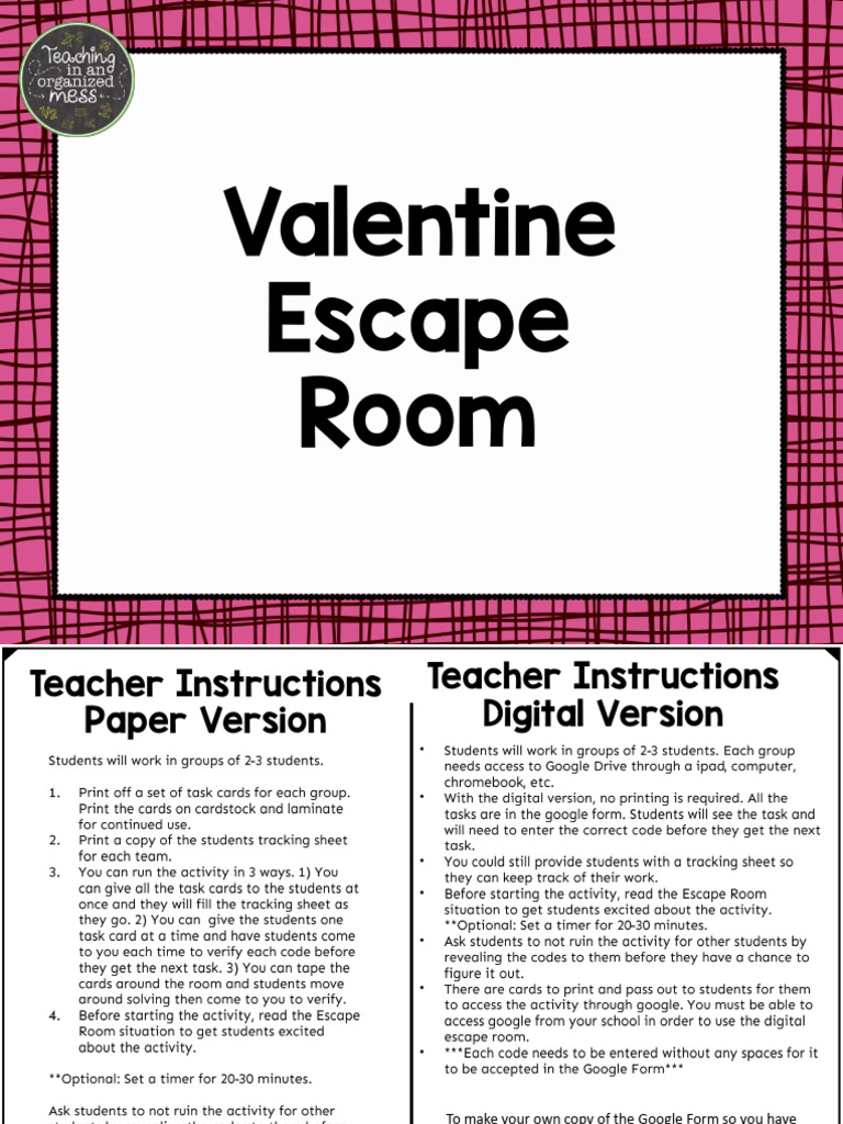 Valentine Escape Room | PDF | Teaching Methods & Materials