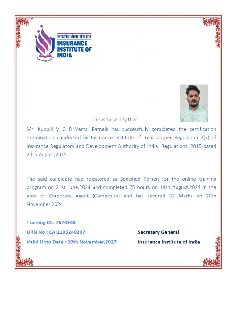 Irdai Certificate | PDF