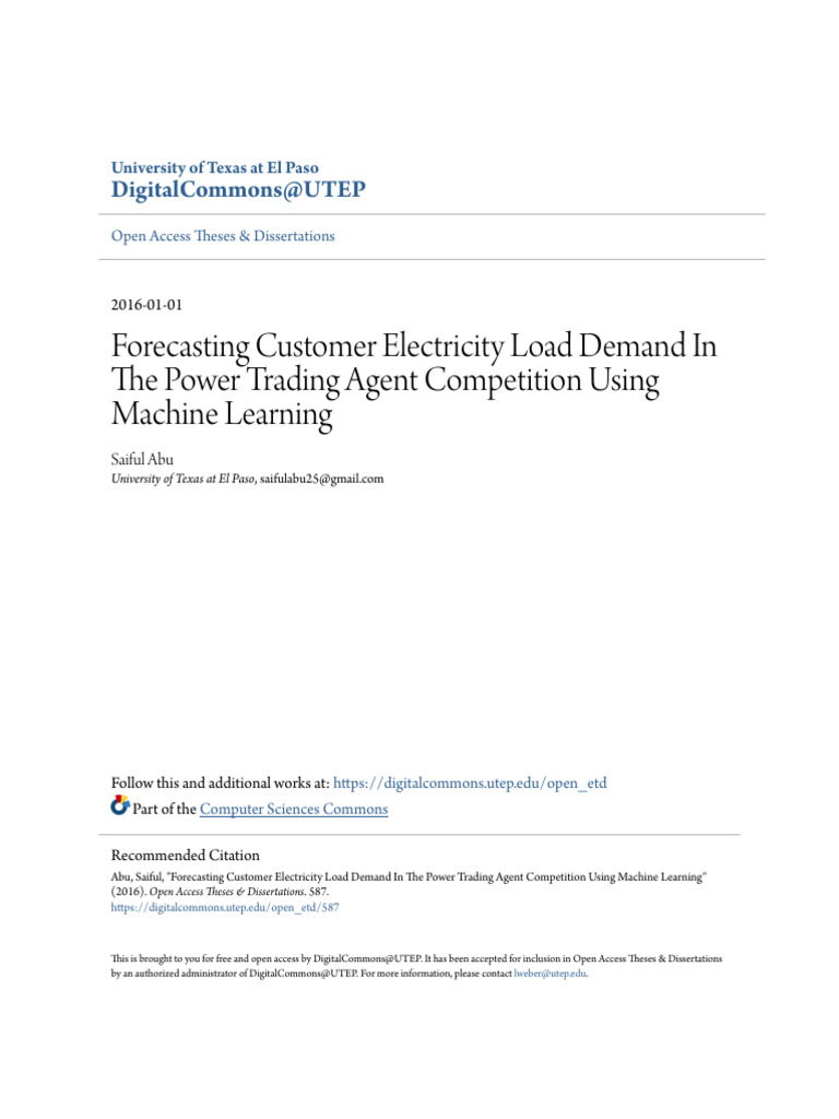 Forecasting Customer Electricity Load Demand In The Power Trading Pdf