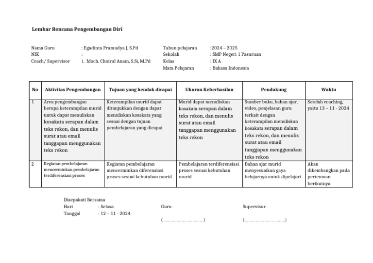 4 - Lembar Rencana Pengembangan Diri | PDF