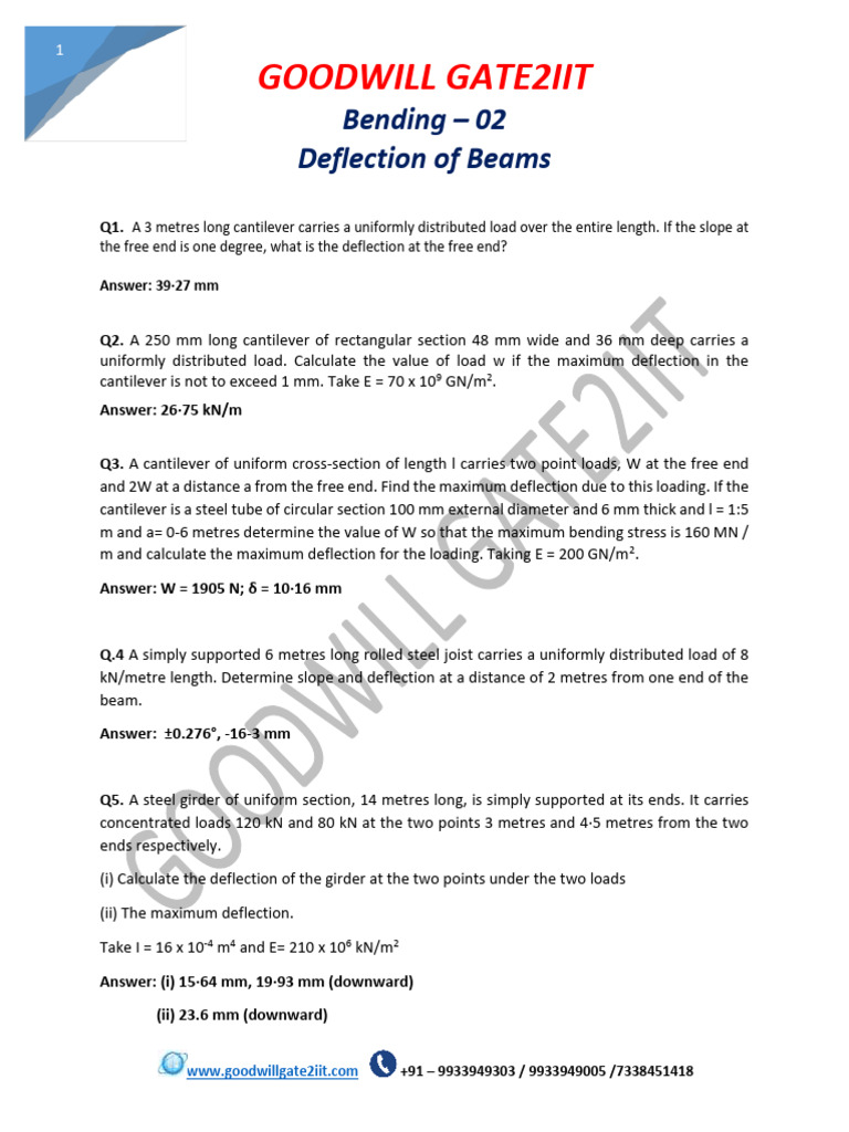 Bending02 Deflection Assignment Pdf Bending Beam Structure