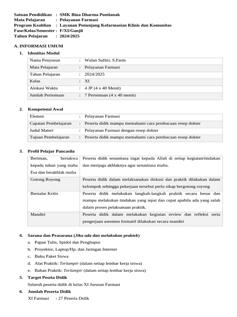 Modul P2 - Pelayanan Farmasi Dengan Resep Dokter (Ganjil) | PDF