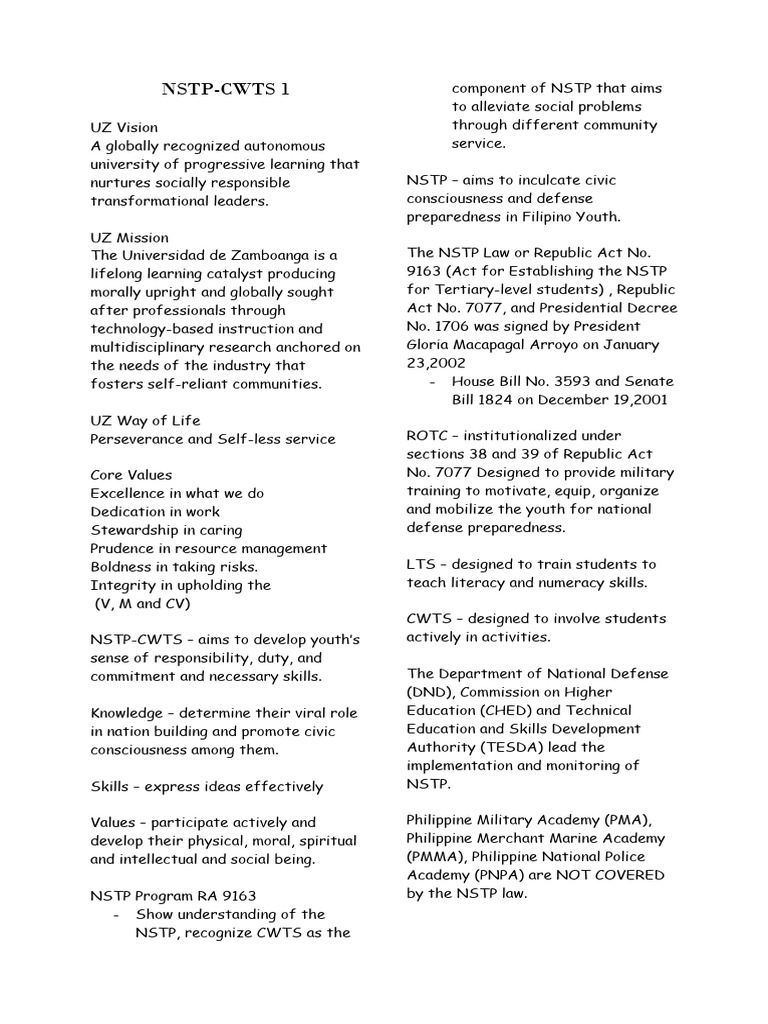 NSTP-CWTS Overview and Human Person Insights | PDF | Human Nature | Reason