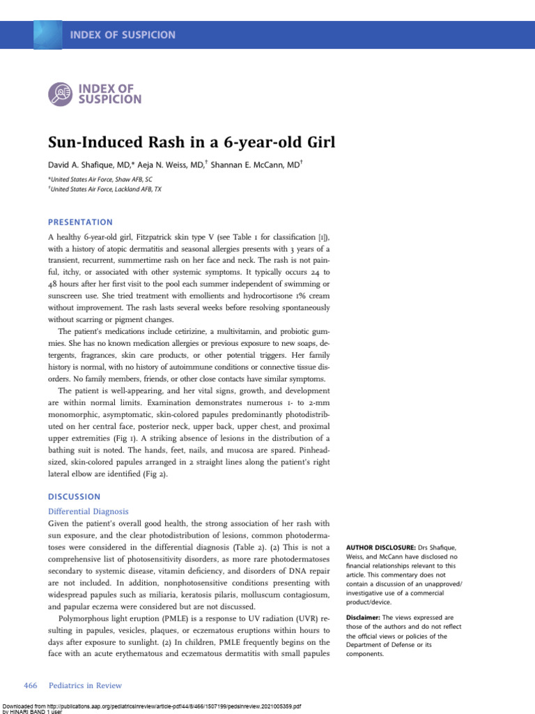 Sun-Induced Rash in A 6-Year-Old Girl | PDF | Diseases And Disorders ...