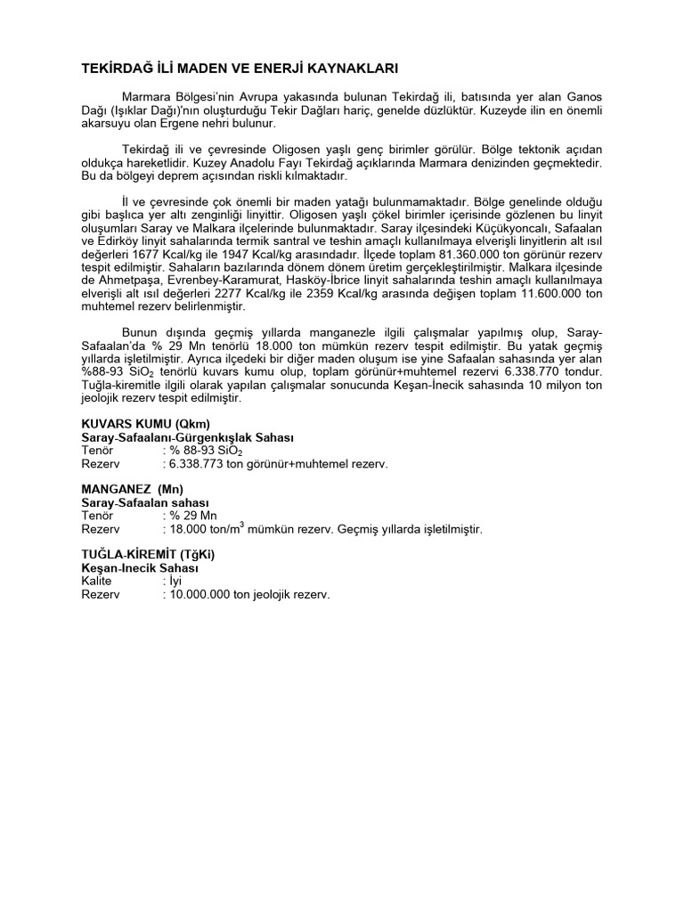 Tekirdag Madenler | PDF