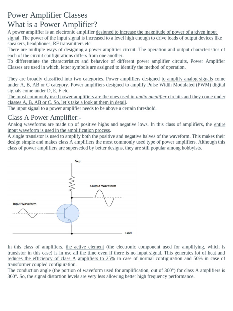 20.power Amplifier Classes - NOTES | PDF | Amplifier ...