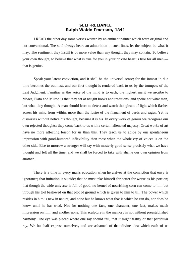 Emerson On Self Reliance | PDF | Poetry