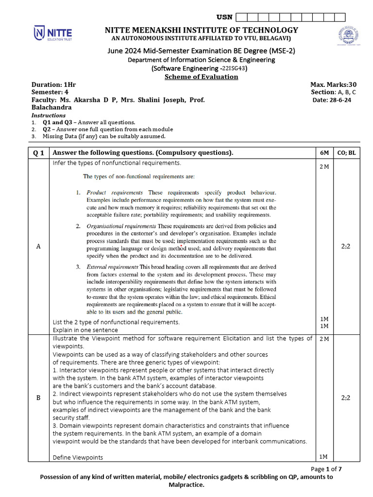 Software Engineering Exam Evaluation | PDF | Software Testing | Modular ...
