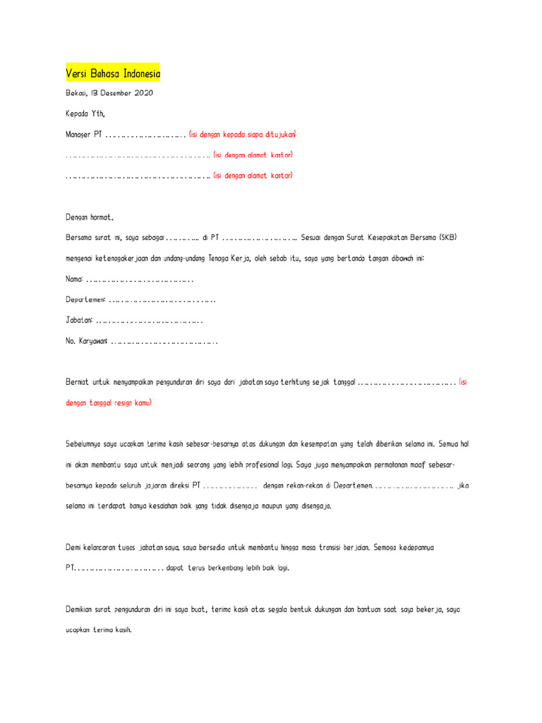 Template Surat Resign | PDF Template Surat Resign | PDF