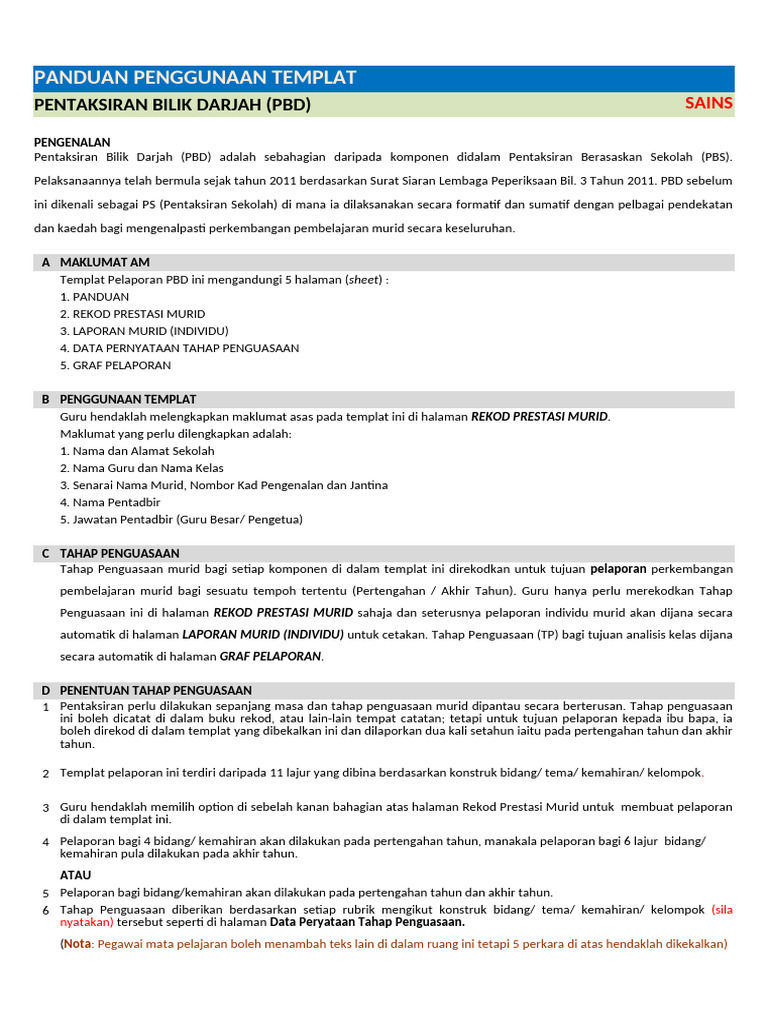 726 Templat Pelaporan PBD KSSM Tingkatan 1 Sains v2 | PDF
