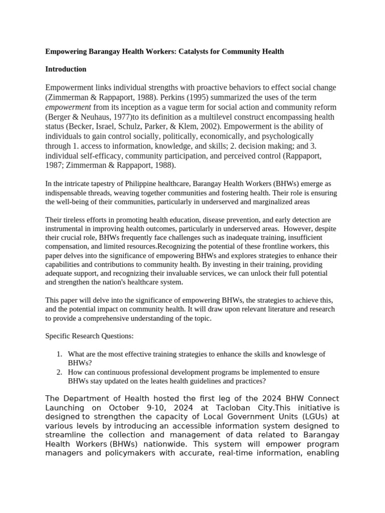 Empowering Barangay Health Workers | PDF | Empowerment | Health Equity