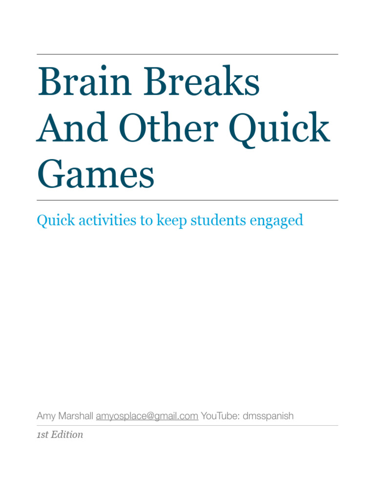 Brainbreaks and Other Quick Games | PDF