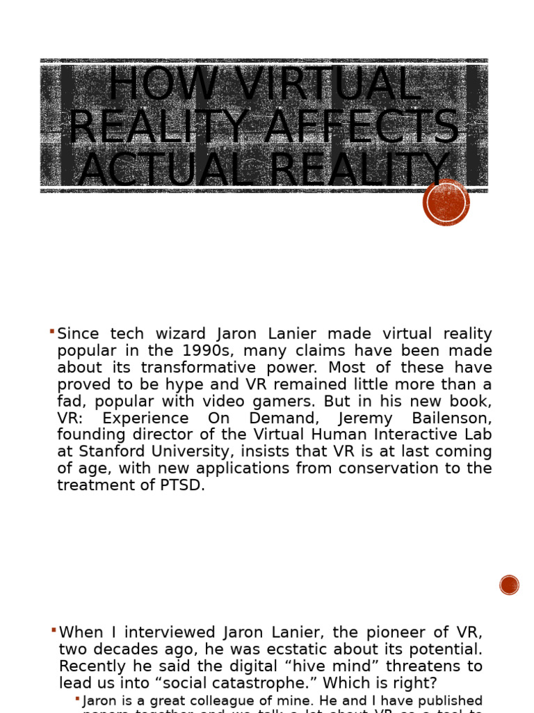 Virtual Reality Texts | PDF | Virtual Reality | Psychological Trauma