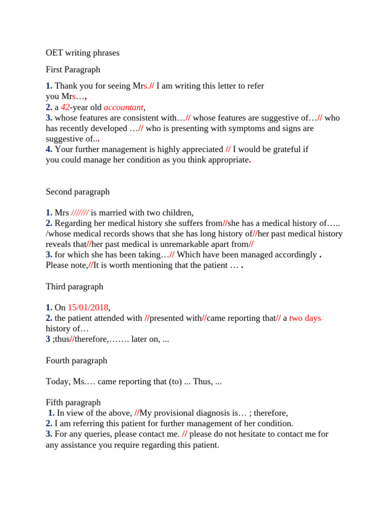 Essential OET Writing Phrases Guide | PDF | Foreign Language Studies ...