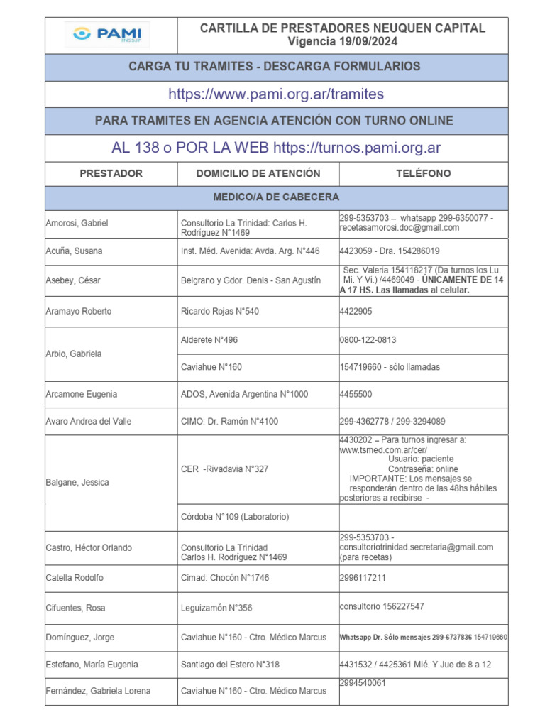 Cartilla Pami | PDF | Medicina CLINICA | Especialidades Medicas