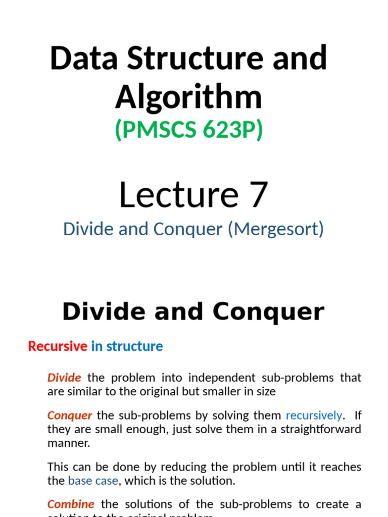 PMSCS 623P Lecture 7 | PDF | Algorithms | Computational Science