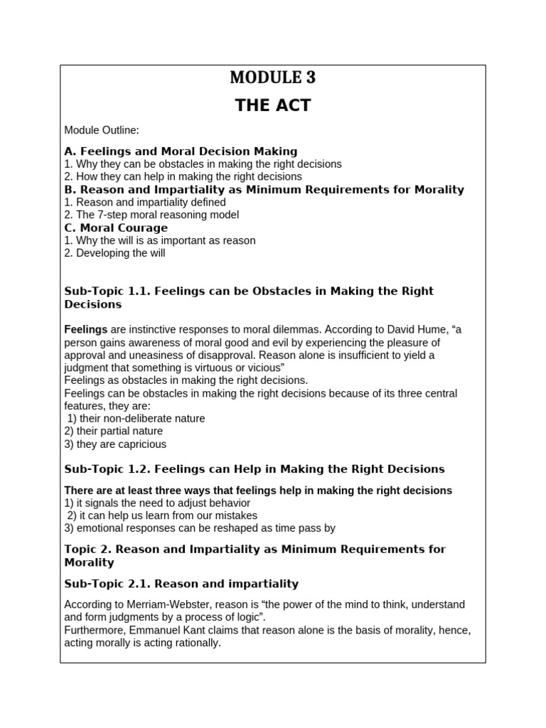 ETHICS MODULE 3 | PDF | Reason | Morality