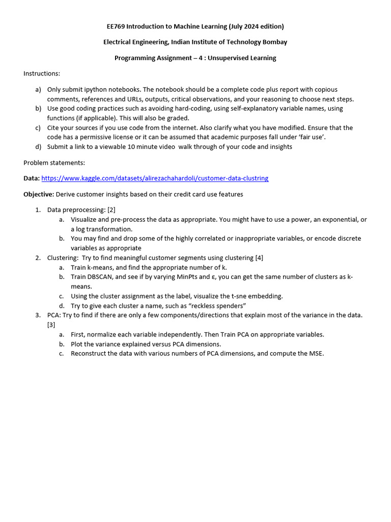 EE - 353 - 769 A4 Unsupervised Learning | PDF