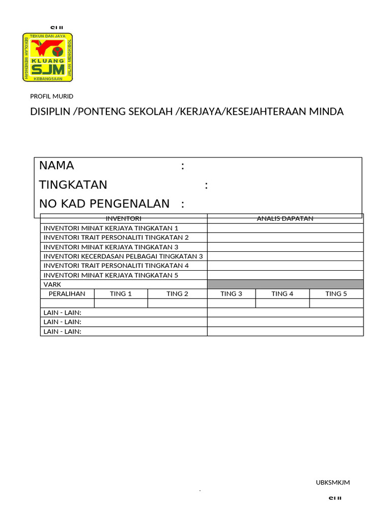 Profil Murid - Docx KERJAYA | PDF