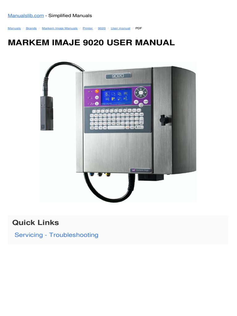 Markem Imaje 9020 User Manual: Quick Links | PDF | Printer (Computing) | Chinese Language